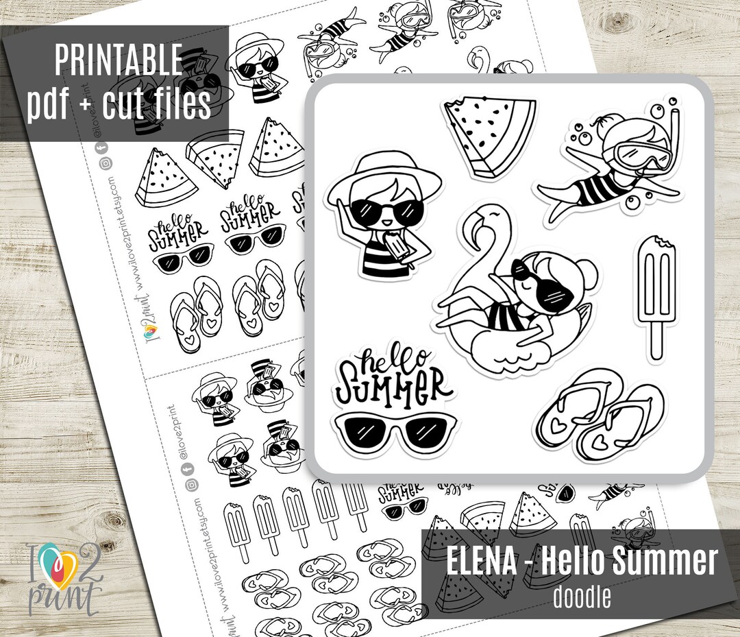 Planner Girl Hello Summer DOODLE Planner Stickers Printable - Etsy