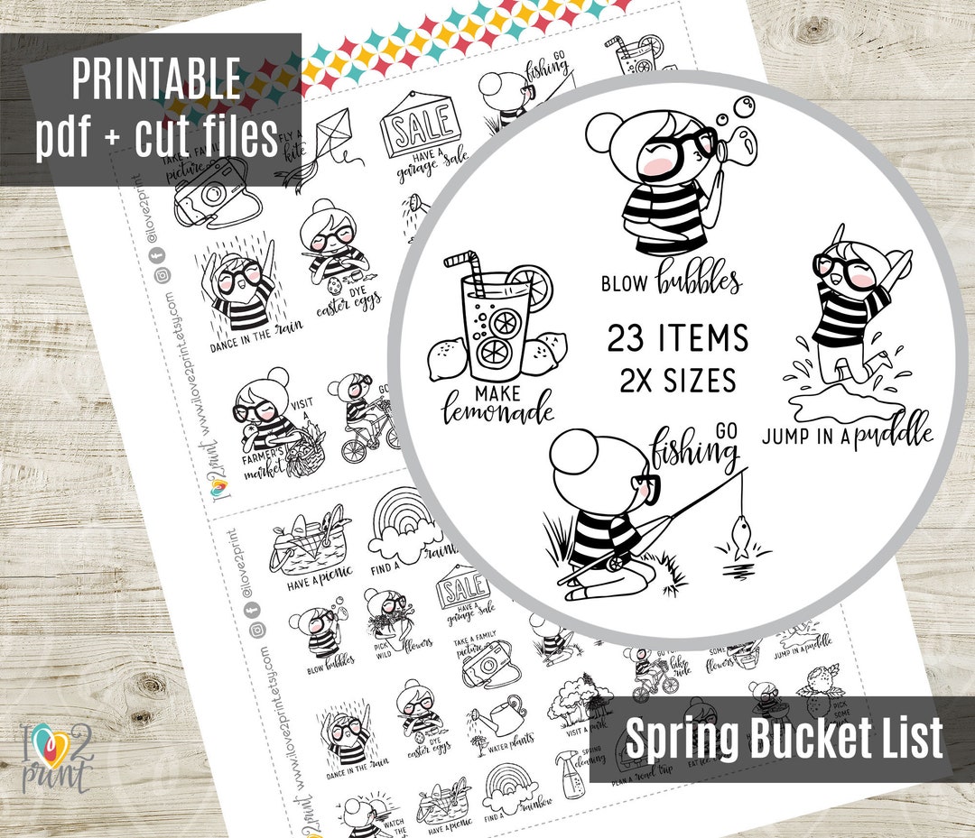 Planner Girl Spring Bucket List Planner Stickers, Printable Stickers ...