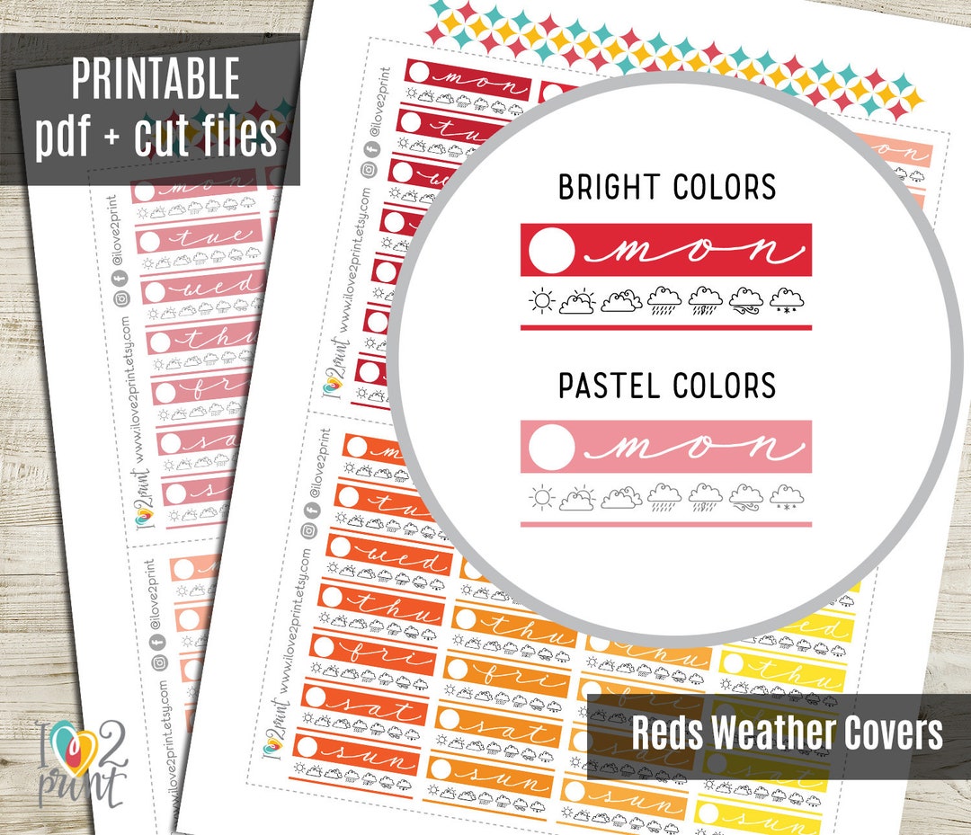 Red Date Cover Planner Stickers, Weather Tracker Printable Stickers ...