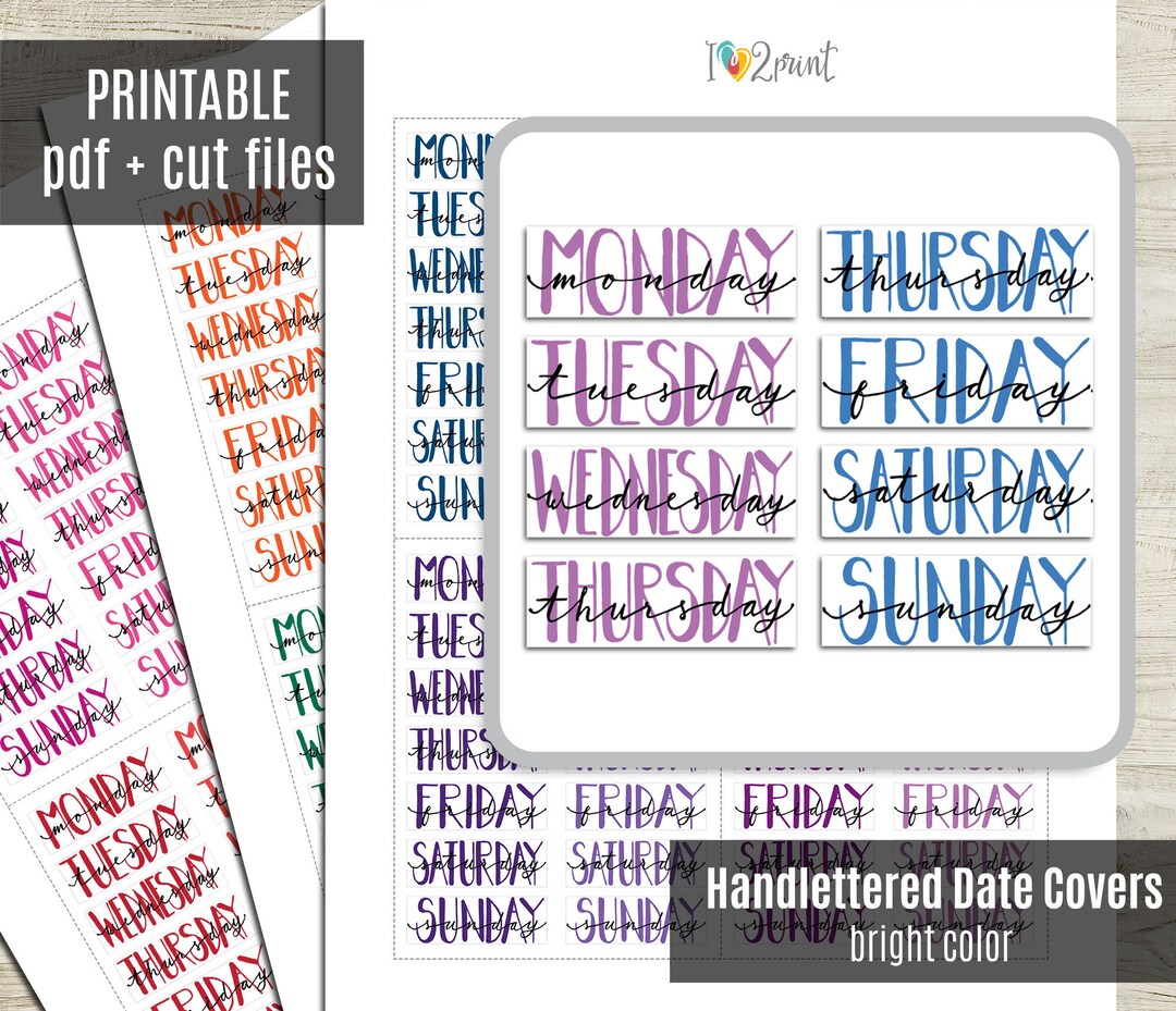 Week Headers Hand-lettered Planner Stickers BRIGHT, Week Script ...