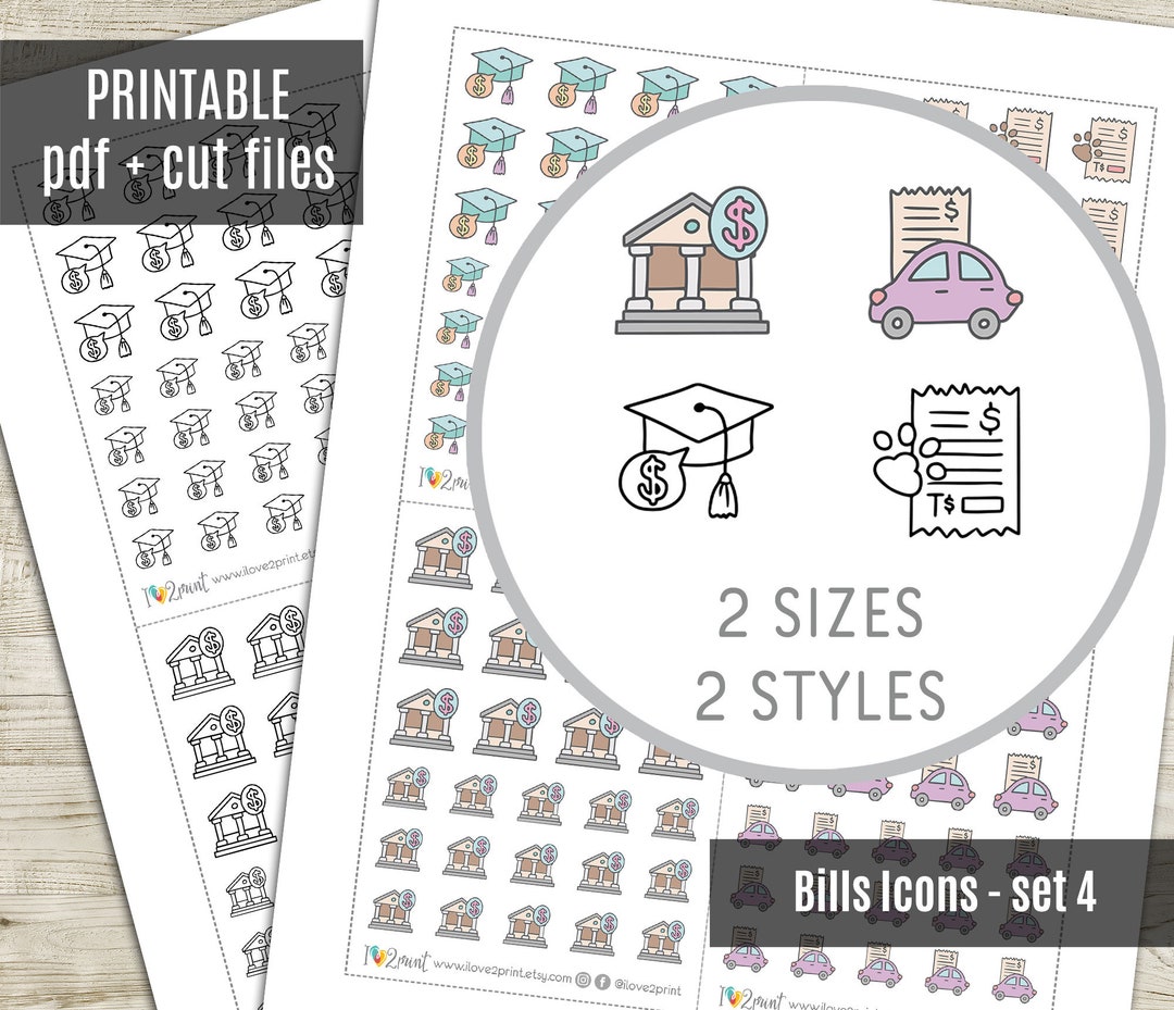 Budget Bills Icons Planner Stickers, Hand-drawn Bank Loan, Car Loan ...