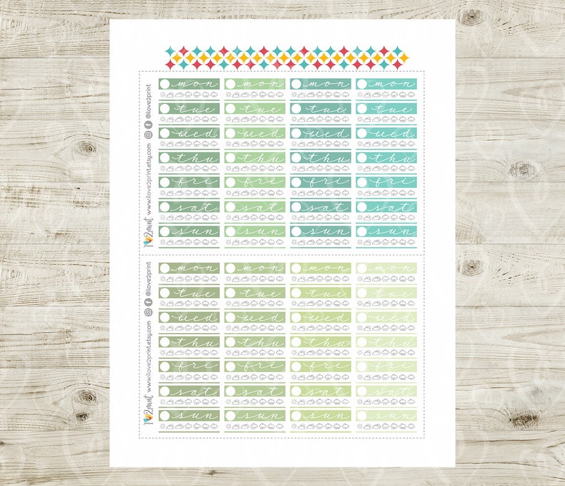 Green Date Cover Planner Stickers Weather Tracker Printable - Etsy