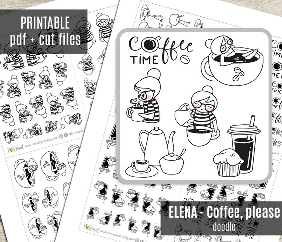 Planner Girl Coffee Please DOODLE Planner Stickers Printable - Etsy