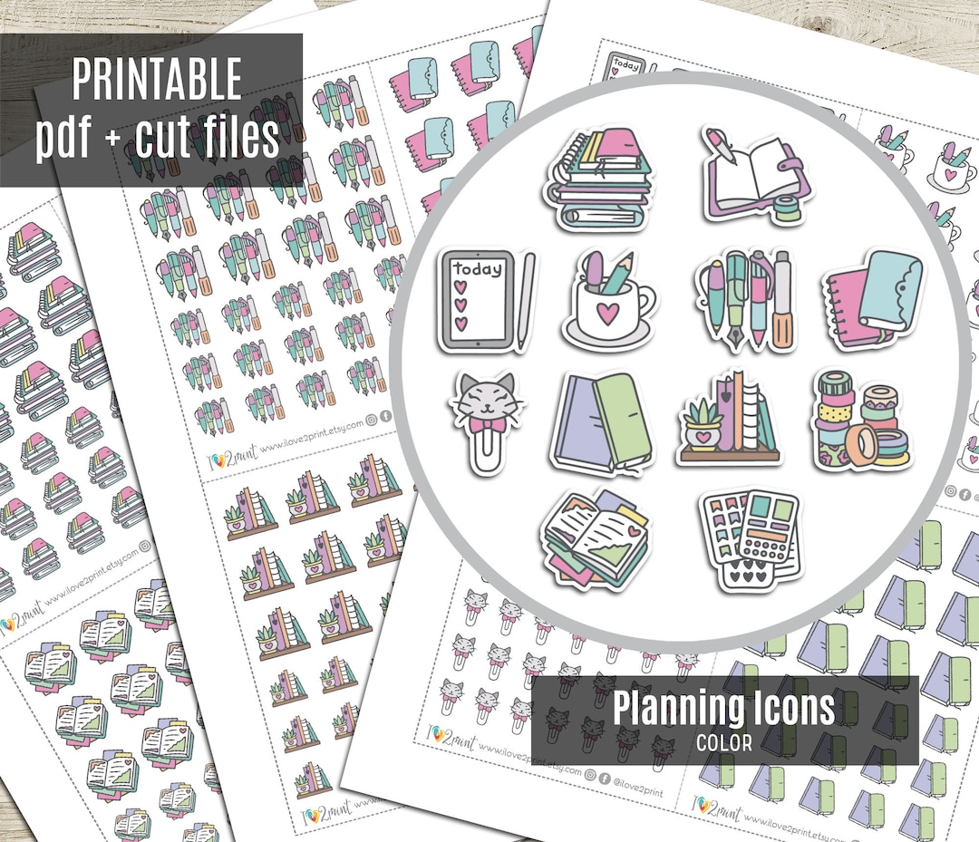 Planning Icons Planner Stickers - COLOR, Hand-drawn Planner, Washis ...