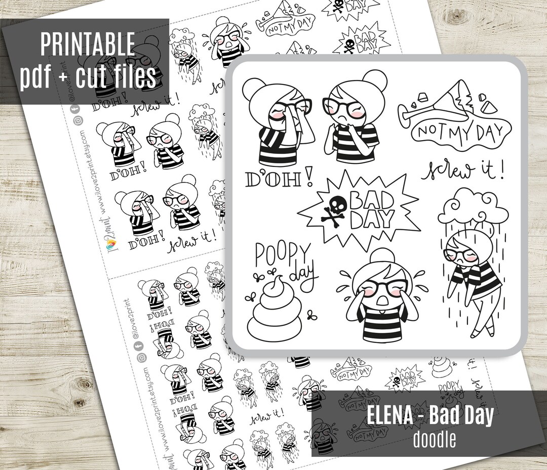 Elena Planner Girl Bad Day Printable Planner Stickers, Erin Condren ...