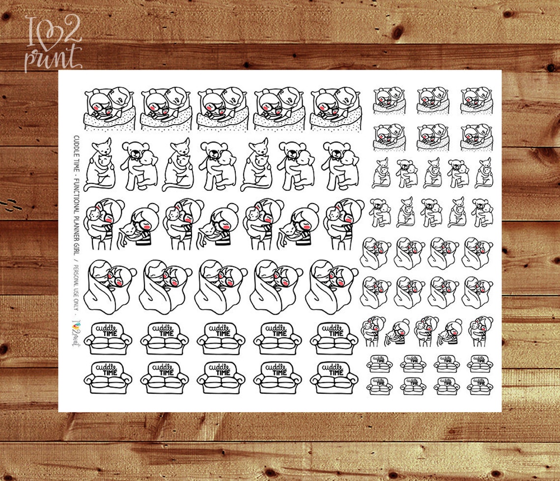 Planner Girl Cuddle Time Printable Planner Stickers Character | Etsy