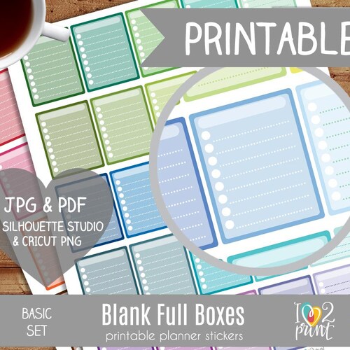 Blank Full Box Printable Planner Stickers Erin Condren - Etsy