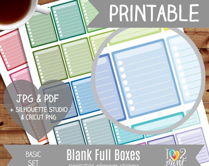 Blank Full Box Printable Planner Stickers, Erin Condren Planner ...