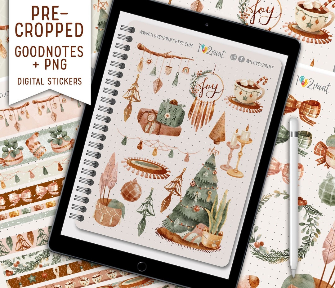 Boho Christmas Goodnotes Sticker Book, Digital Stickers, Washi Tape ...