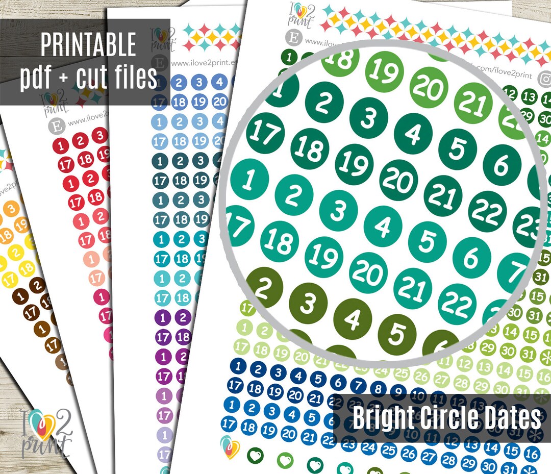 Dot Date Numbers Planner Stickers, Printable Stickers, Day Covers ...