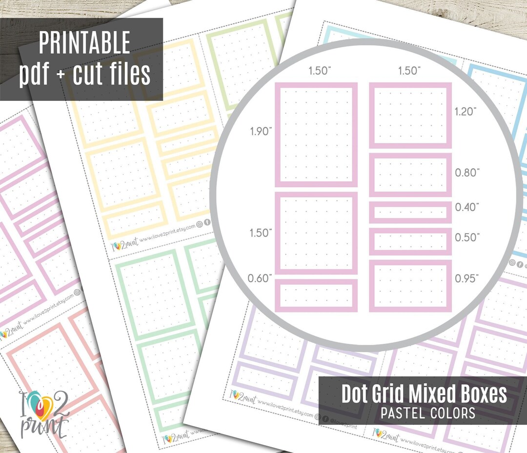 Mixed Dot Grid Boxes Planner Stickers, PASTEL Colors Full Boxes ...