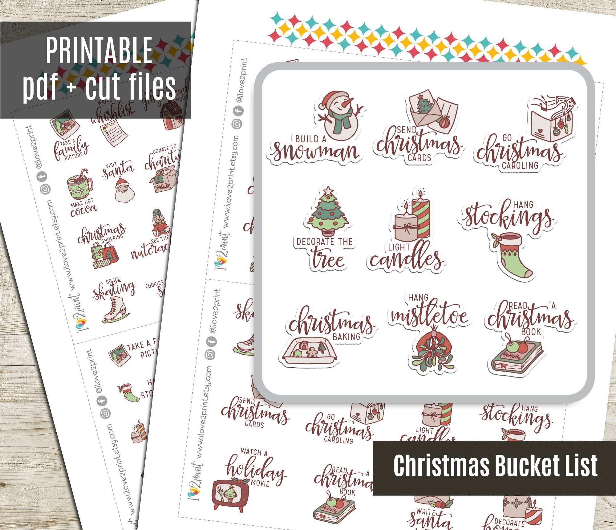 Christmas Icons Bucket List Planner Stickers Holidays Bucket | Etsy