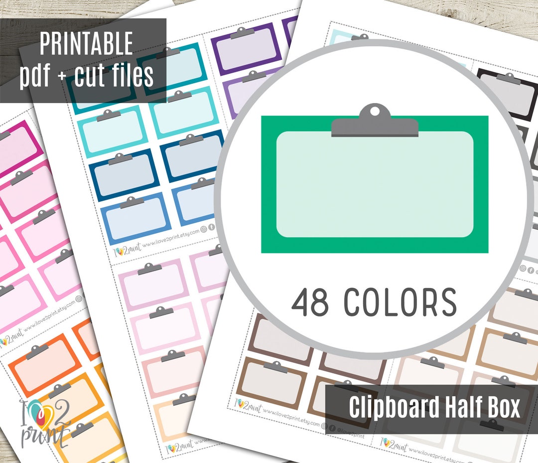 Clipboard Half Boxes Planner Stickers, 48 Colors Full Boxes Printable ...