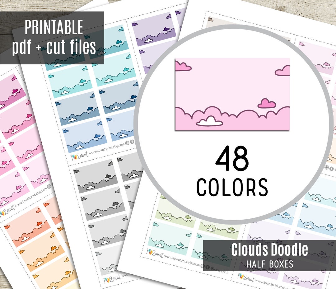 Clouds Doodle Half Box Planner Stickers, Half Box Printable Stickers ...