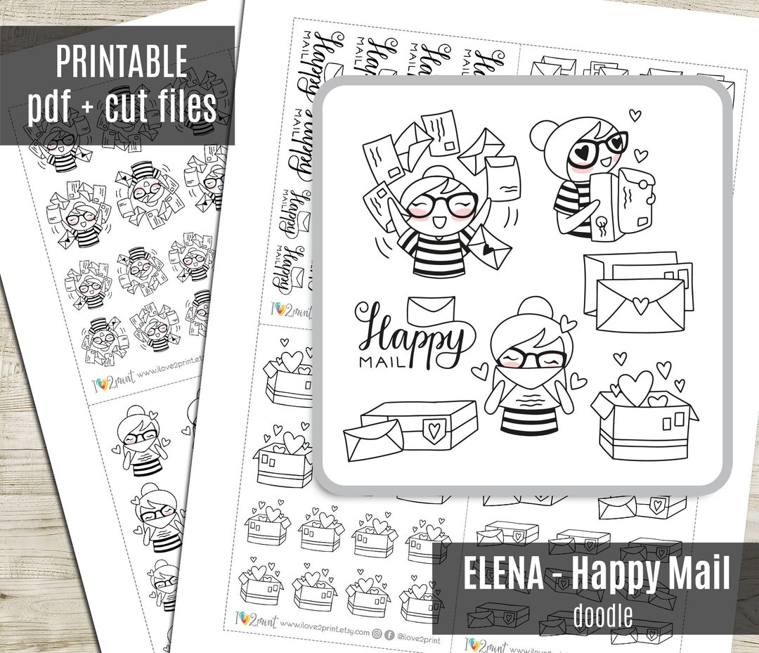 Planner Girl Happy Mail DOODLE Printable Planner Stickers, EC Printable ...