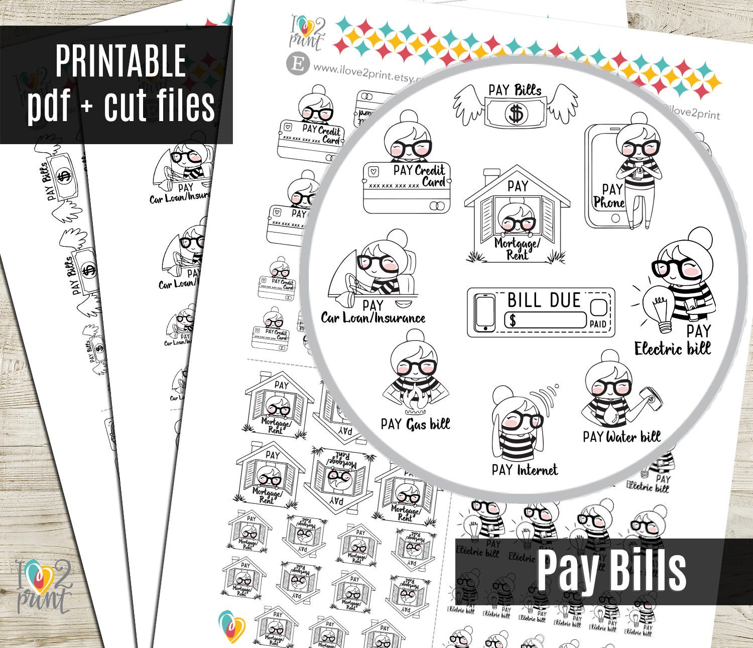 Planner Girl Pay Bills Planner Stickers Printable Stickers | Etsy