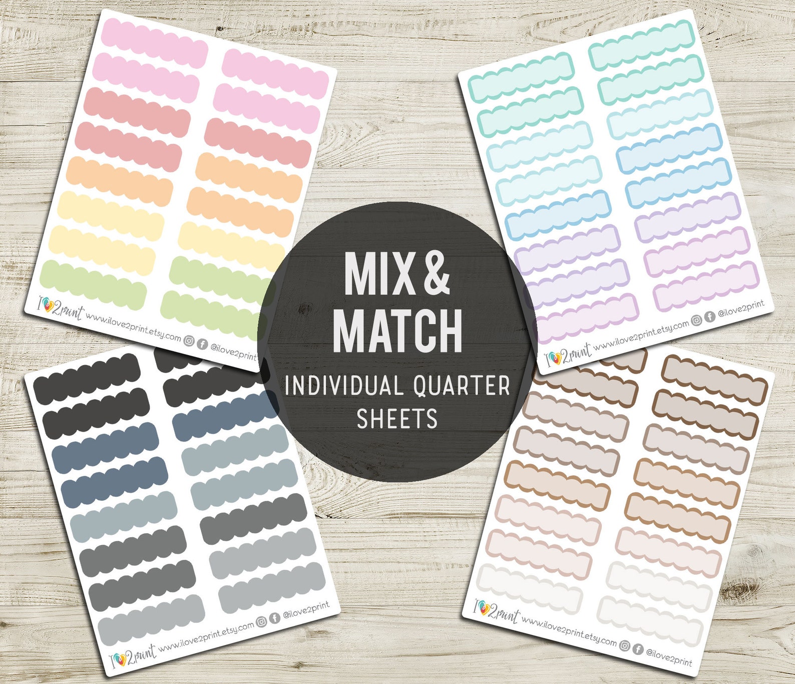Scalloped Quarter Box Pastel Colors Labels Planner Stickers, Notes ...