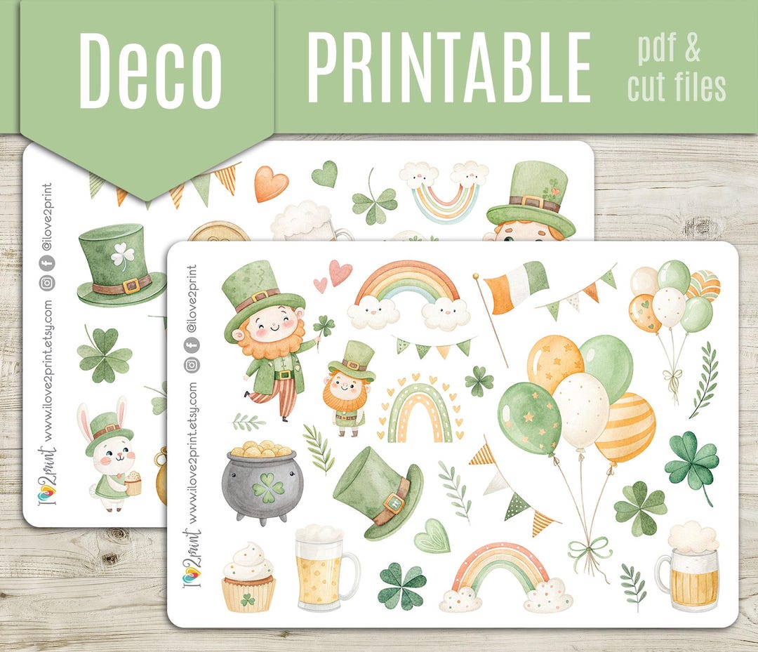Cute St. Patrick Day Watercolor Deco Planner Stickers, Decorative ...