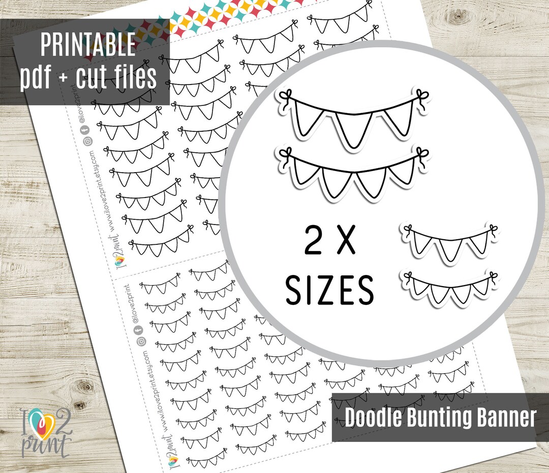 Bunting Flags Planner Stickers, Flag Banner Hand-drawn Printable ...