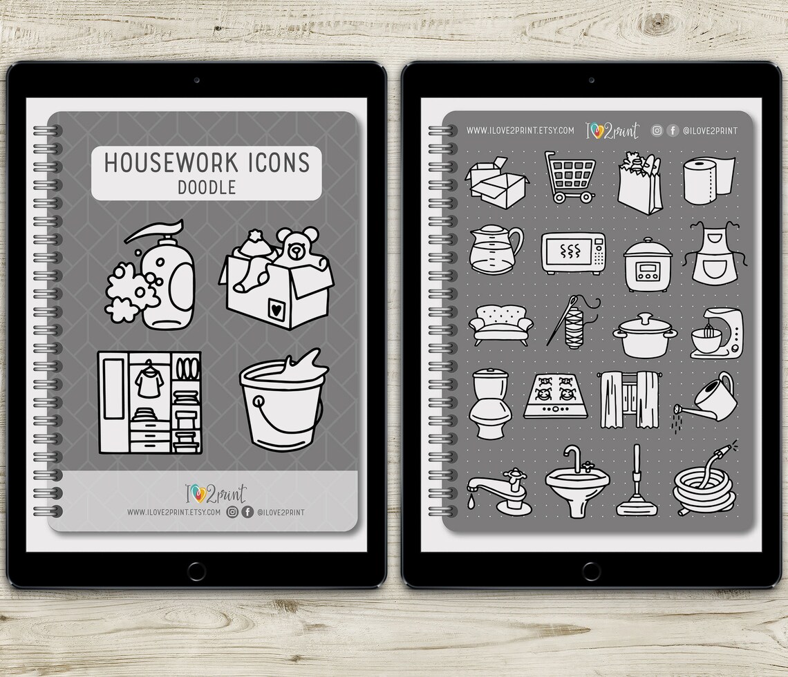 Housework Icons GoodNotes Sticker Book Clean Digital | Etsy