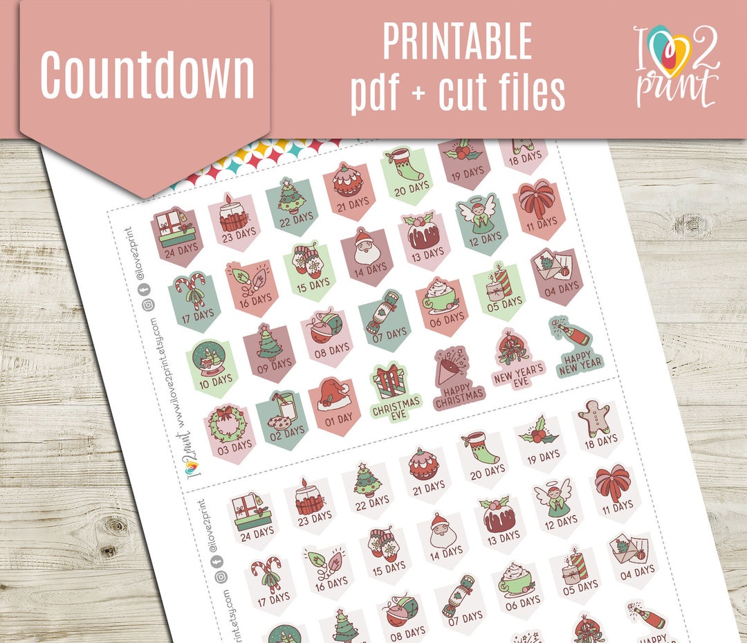 Christmas Icons Countdown Planner Stickers, Holidays Countdown ...