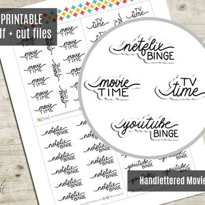 Handlettered Movie Time Planner Stickers Netflix Binge Script | Etsy