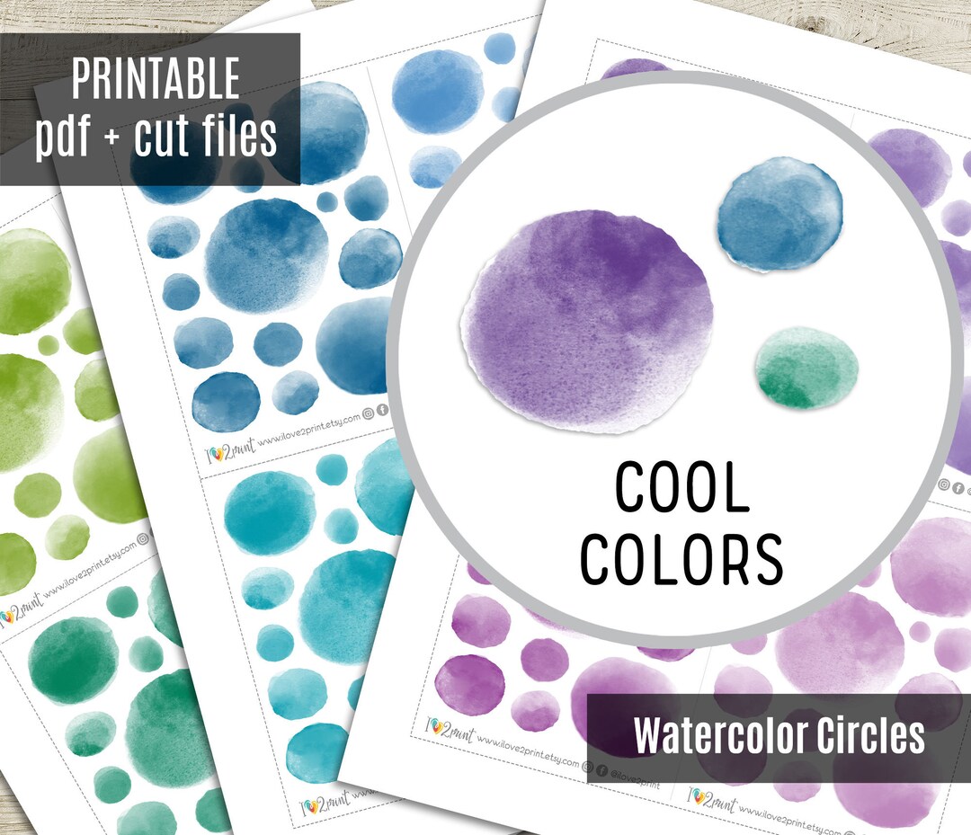 Watercolor Circles Planner Stickers, COOL Colors Printable Stickers ...