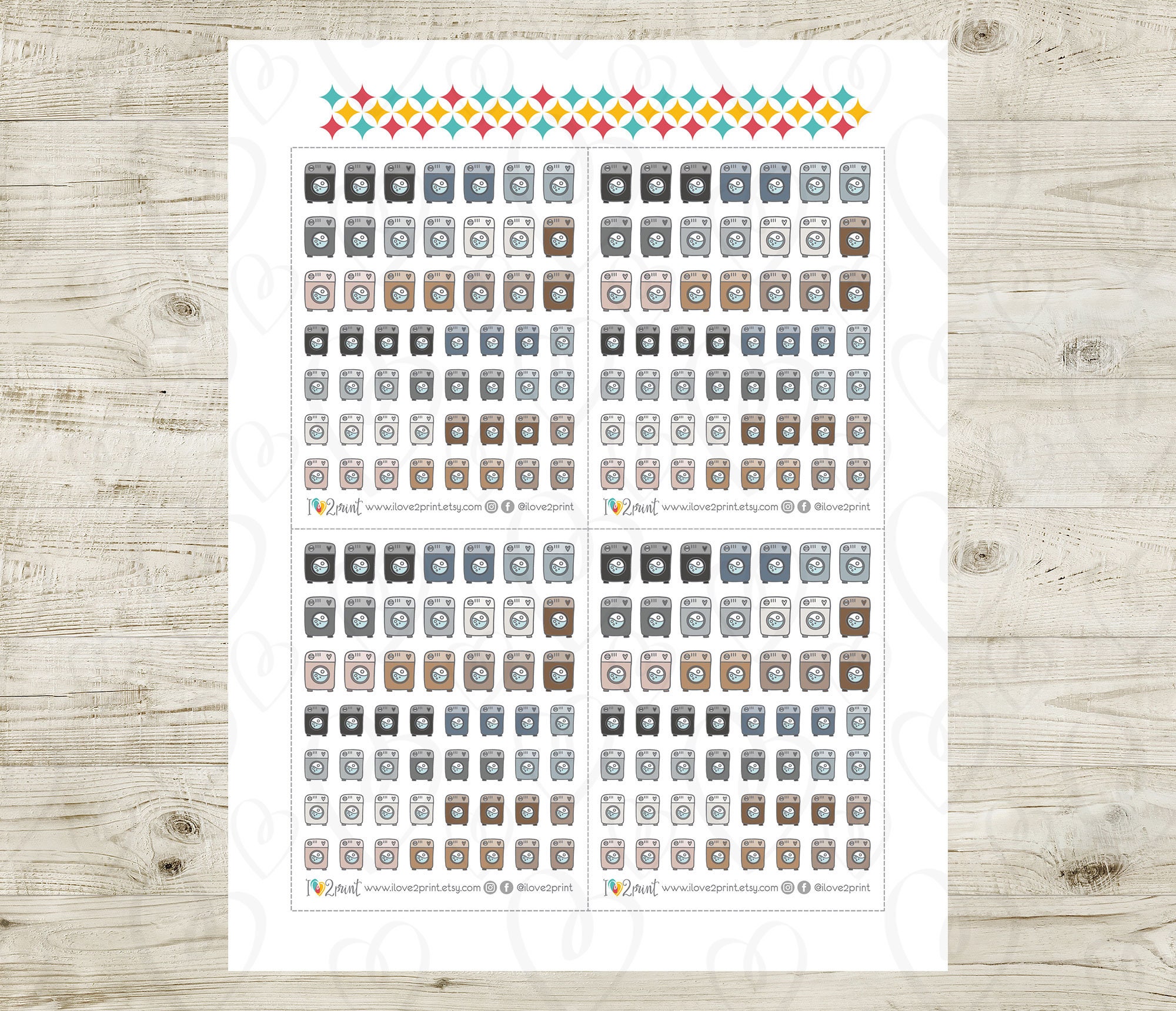 Washing Machine Planner Stickers Hand-drawn Laundry Icon - Etsy