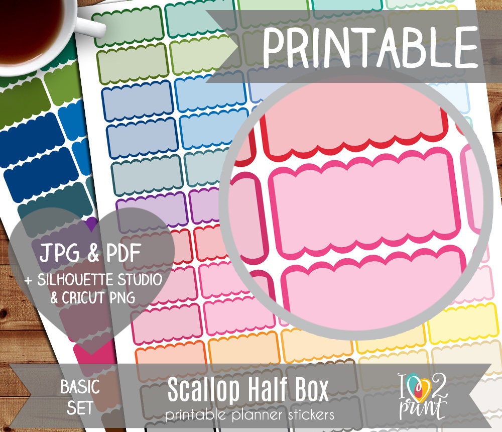 Scallop Half Box Printable Planner Stickers Erin Condren | Etsy