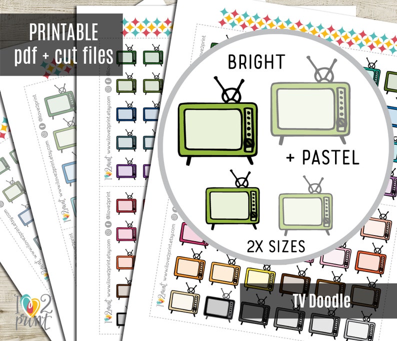 Tv Doodle Planner Stickers Television Printable Stickers - Etsy