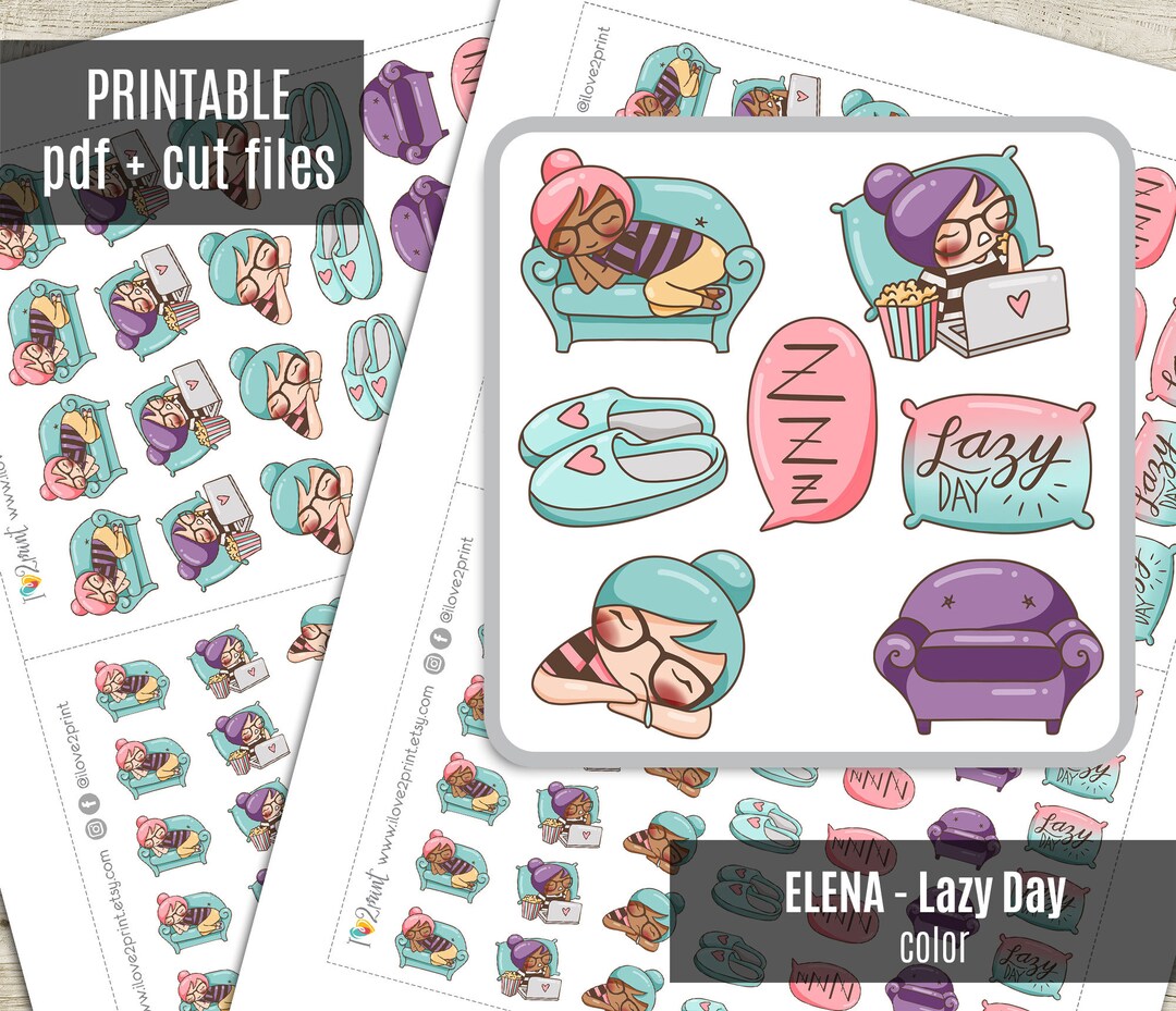 Elena Planner Girl Lazy Day Printable Planner Stickers, Cute Character ...