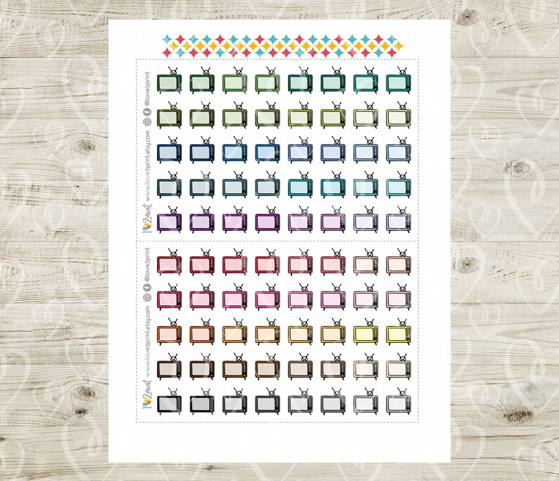 Tv Doodle Planner Stickers Television Printable Stickers | Etsy