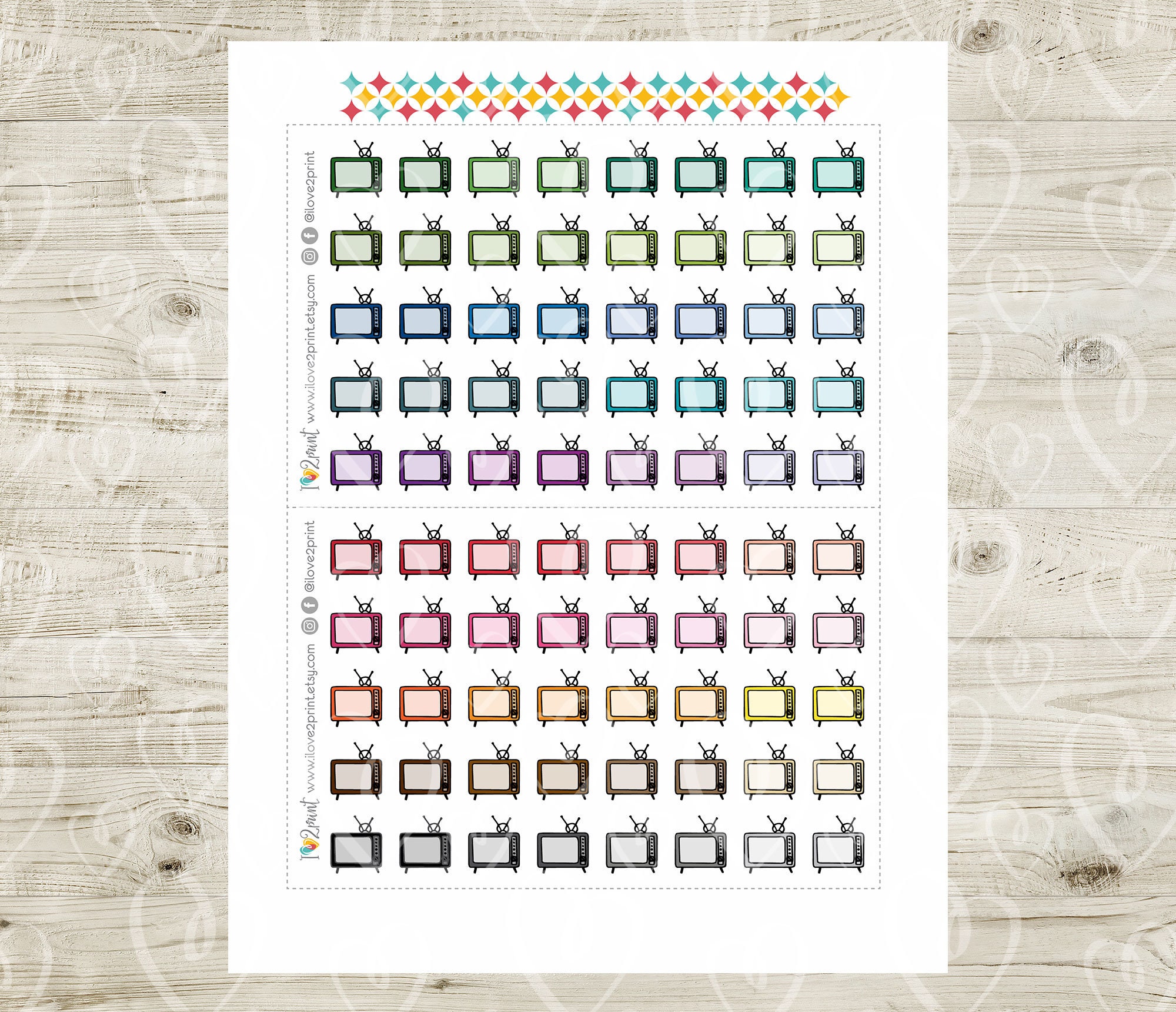 Tv Doodle Planner Stickers Television Printable Stickers | Etsy