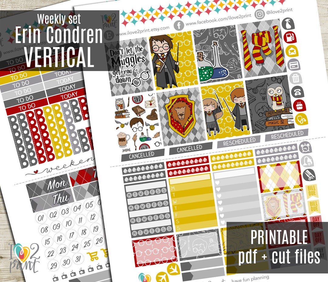 Wizard School I Weekly Printable Planner Stickers, Erin Condren Planner ...