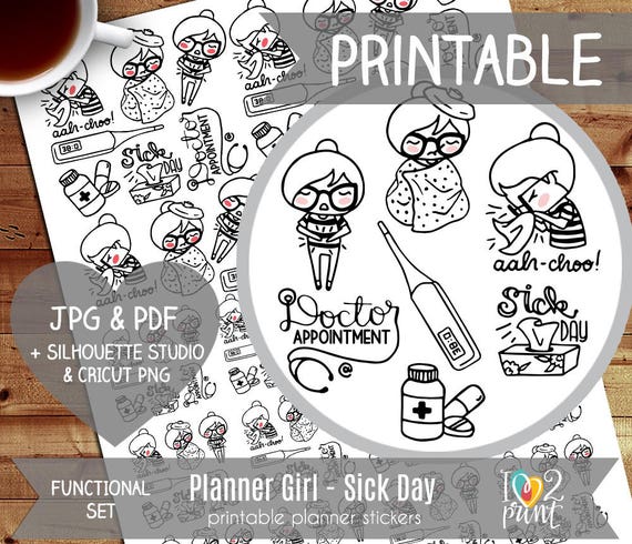 Planner Girl Sick Day Printable Planner Stickers Erin Condren | Etsy