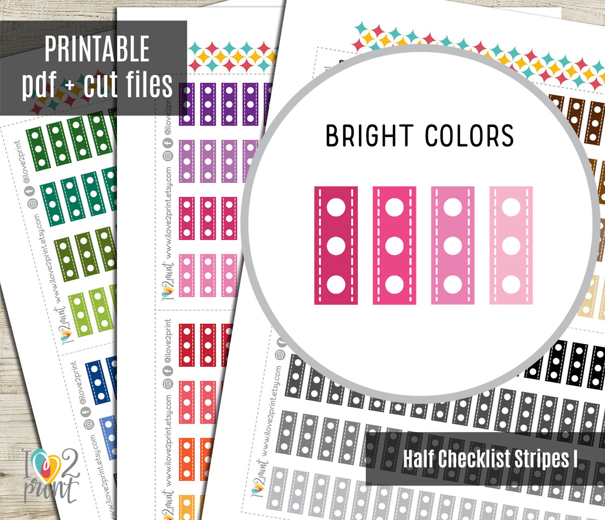 Half Checklist Stripes Planner Stickers Checklist Printable - Etsy