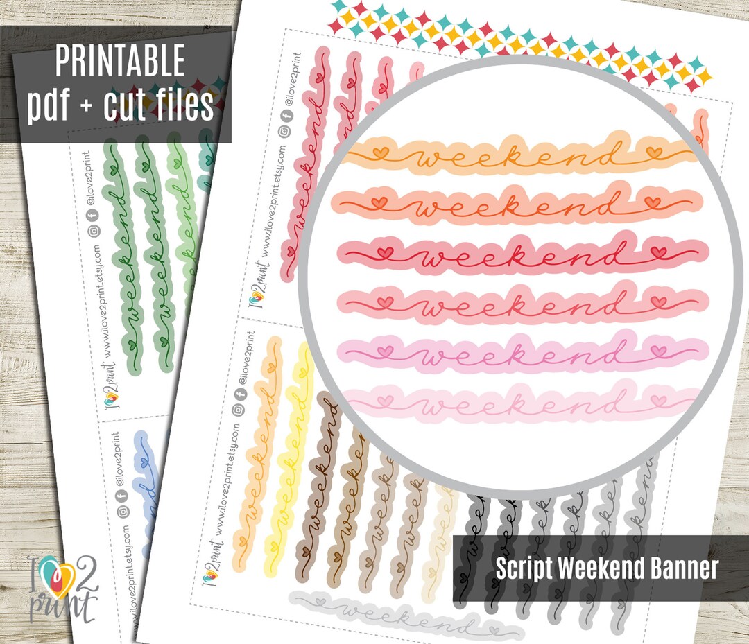 Hand Lettered Weekend Banner Stickers, Script Weekend Printable ...