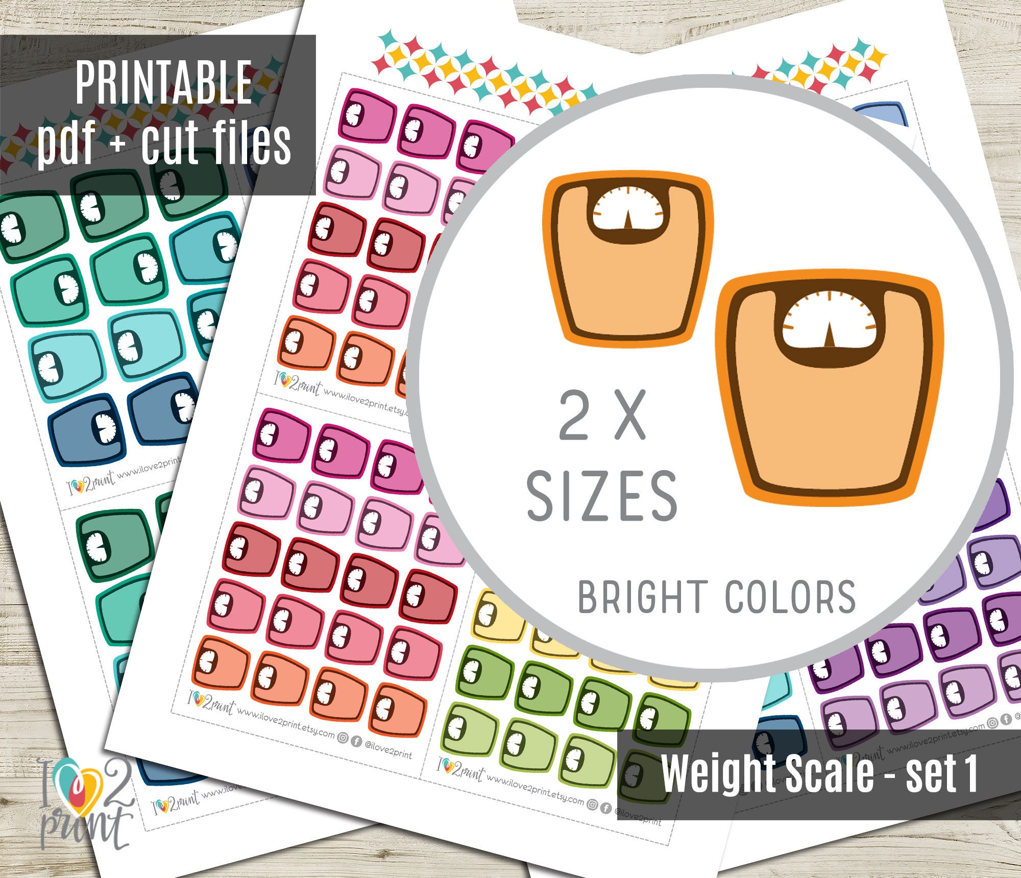 Weight Scale Planner Stickers Bright Colors Weight Scale | Etsy