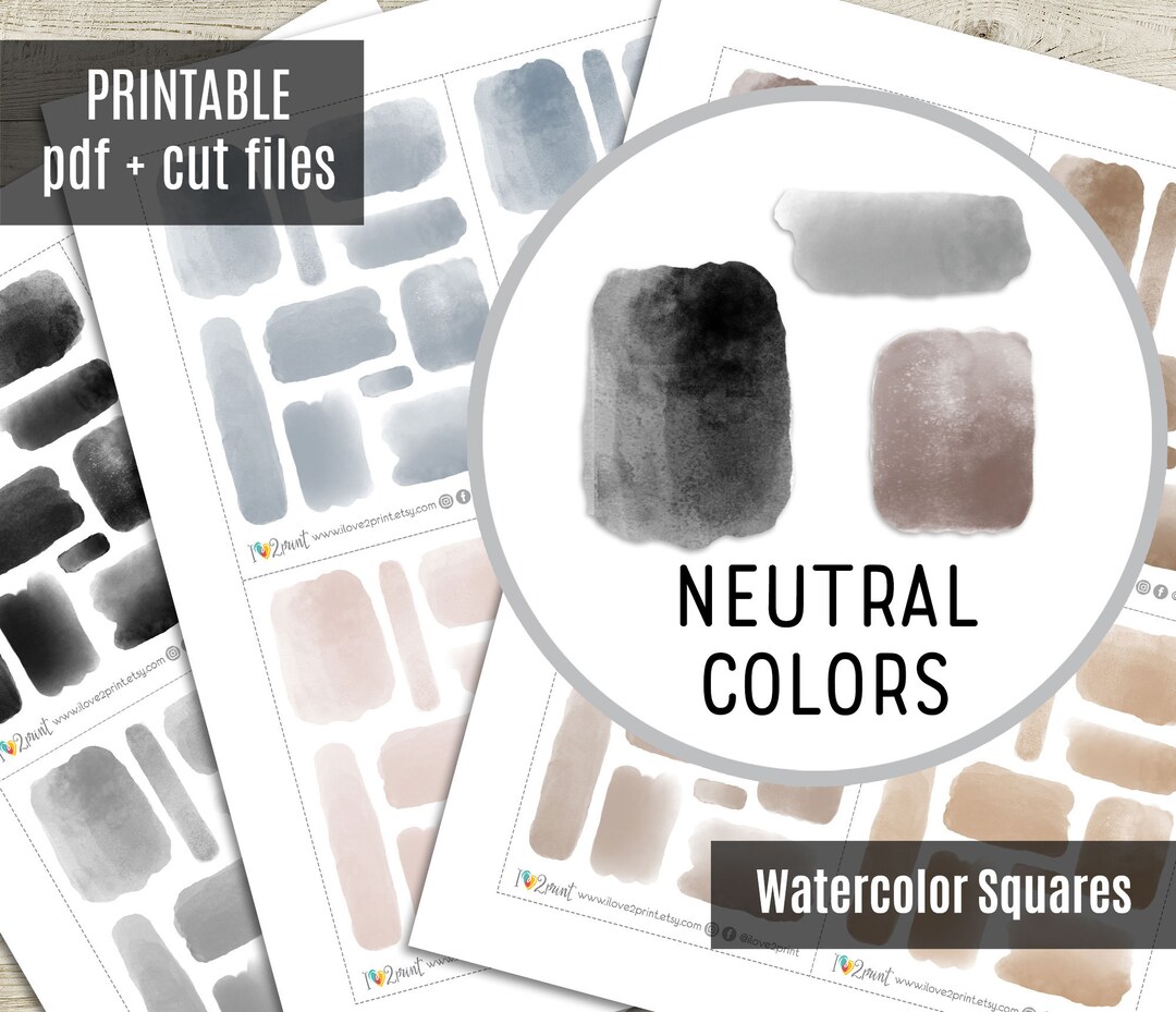 Watercolor Squares Planner Stickers, NEUTRAL Colors Printable Stickers ...