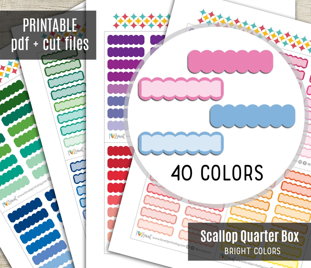 Scalloped Quarter Box Bright Colors Labels Planner Stickers, Notes ...