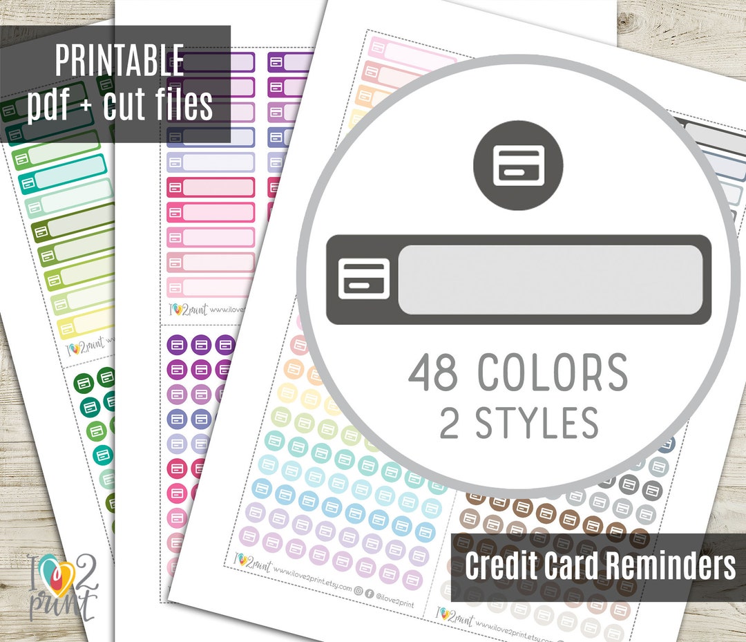 Credit Card Reminders Printable Planner Stickers, Pay Bill Labels ...