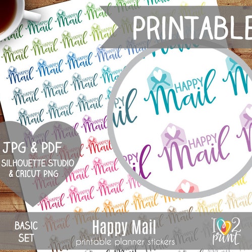 Happy Mail Printable Planner Stickers Watercolor Stickers | Etsy