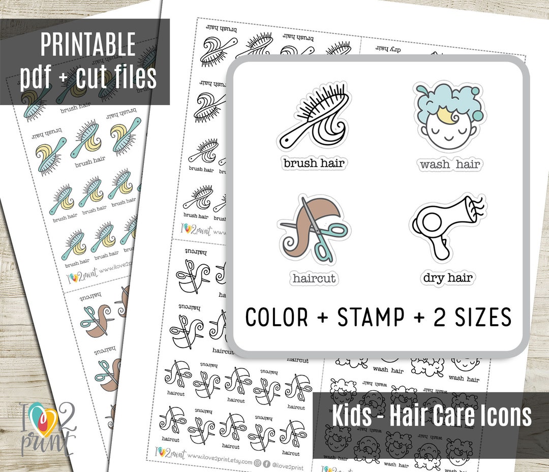 Kids Hair Care Icons Planner Stickers, Routine Hand-drawn Printable ...