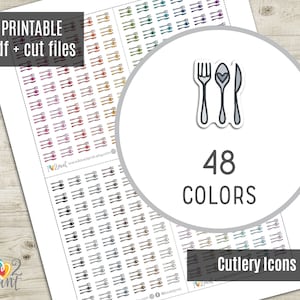 Meal Little Icon Planner Stickers, Cutlery Tiny Icon Printable Stickers ...