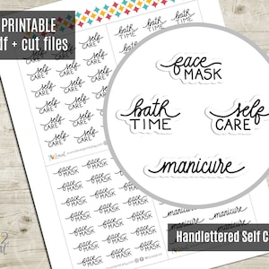 Handlettered Self Care Planner Stickers Bath Time Script | Etsy