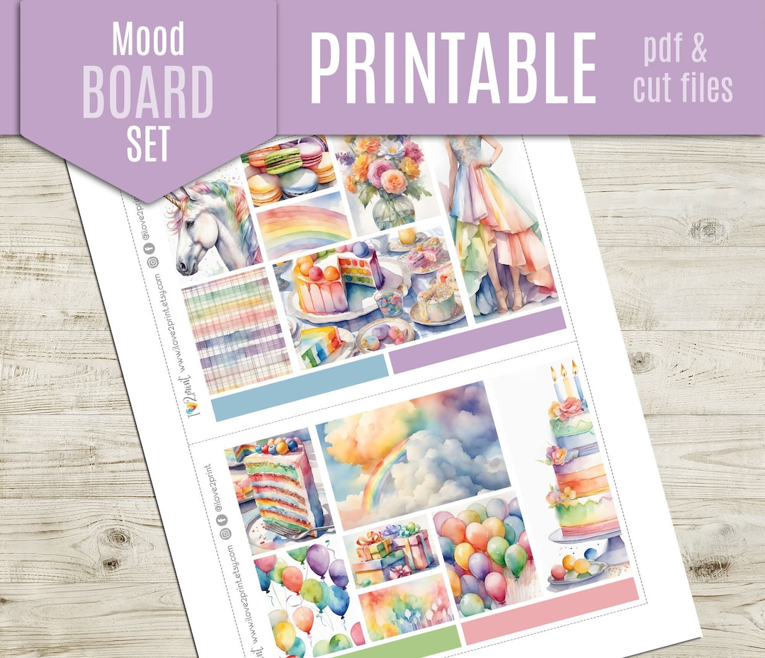 Rainbow Birthday Watercolor Moodboard Planner Stickers Party - Etsy