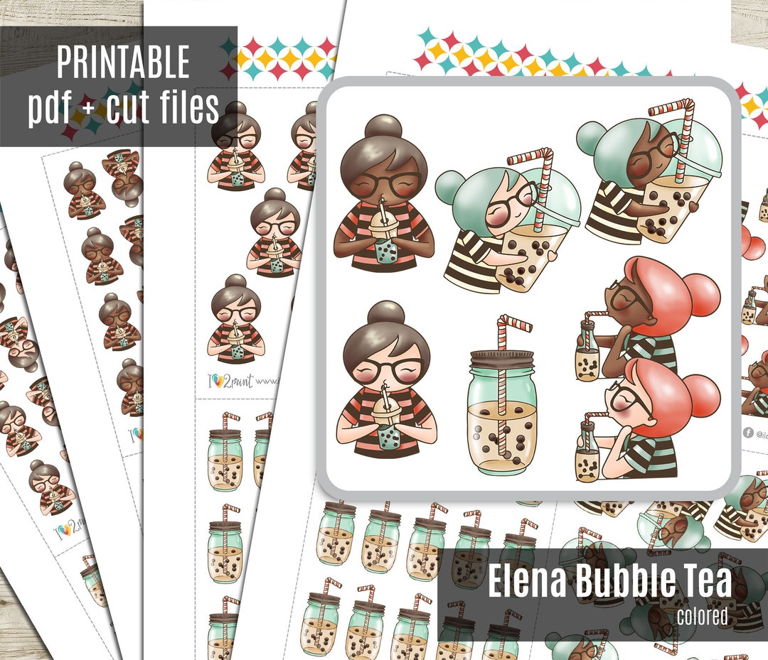 Elena Planner Girl Bubble Tea Color Boba Tea Elena Planner Stickers ...