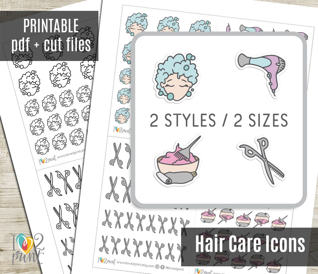 Hair Care Doodle Icons Planner Stickers, Haircut Hand-drawn Printable ...
