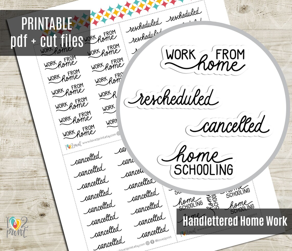 Handlettered Work From Home Planner Stickers Home Schooling - Etsy