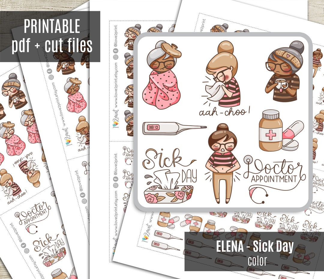 Elena Planner Girl Sick Day Printable Planner Stickers, Printable ...